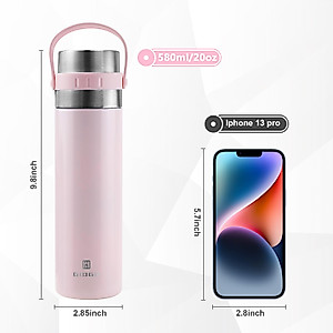 Vacuum insulated Bottle with cup 580ml/20oz Stainless Steel Thermo Bottles for Hot and Cold drink coffee water thermo flask with cup.(580ml,Pink)