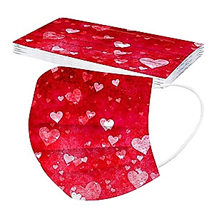 50Pack Valentines Disposable Face_Masks for Adults Women Valentines Day Holiday Disposable Love Heart Print Non Woven