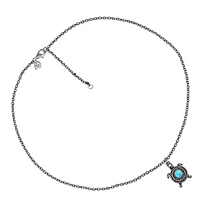 American West Necklace Sterling Silver Turtle Turquoise Gemstone 17 to 20 Inch