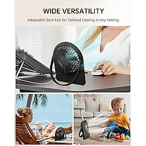 buywoo Portable USB Desk FAN, USB-A Corded Powered Small Personal Fan with 3-speed, Hangable Mini Foldable Desktop Fan with Strong Wind, Ultra Quiet for Home, Office, Desktop, Black