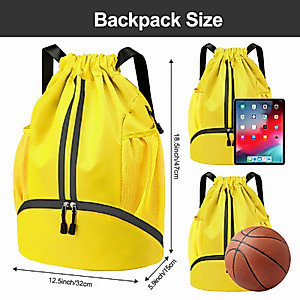 Hoedia Sports Drawstring Backpack - String Swim Gym Bag with Shoes Compartment and Wet Proof Pocket for Women/Men (Yellow)