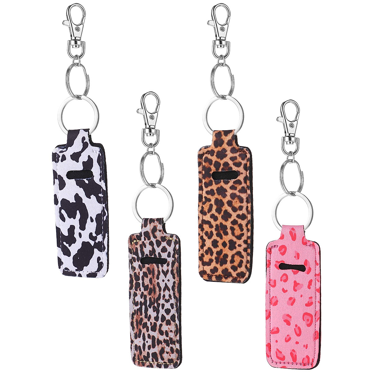 10 Pieces Cow Print Lipstick Holder Lipstick Holder Keychain Sleeve Lipstick Pouch Lip Balm Holder Sleeve with 10 Metal Key Chains to hold Travel Daily Accessories, Leopard Style