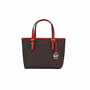 Michael Kors XS Carry All Jet Set Travel Womens Tote (Br/Flame)