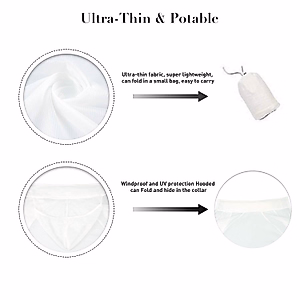 Dooy Sun Protection Jacket Ultra Light Thin Breathable Packable Outdoor Cycling Jacket Hoodie Skin Clothing for Men & Women（White,2XL）