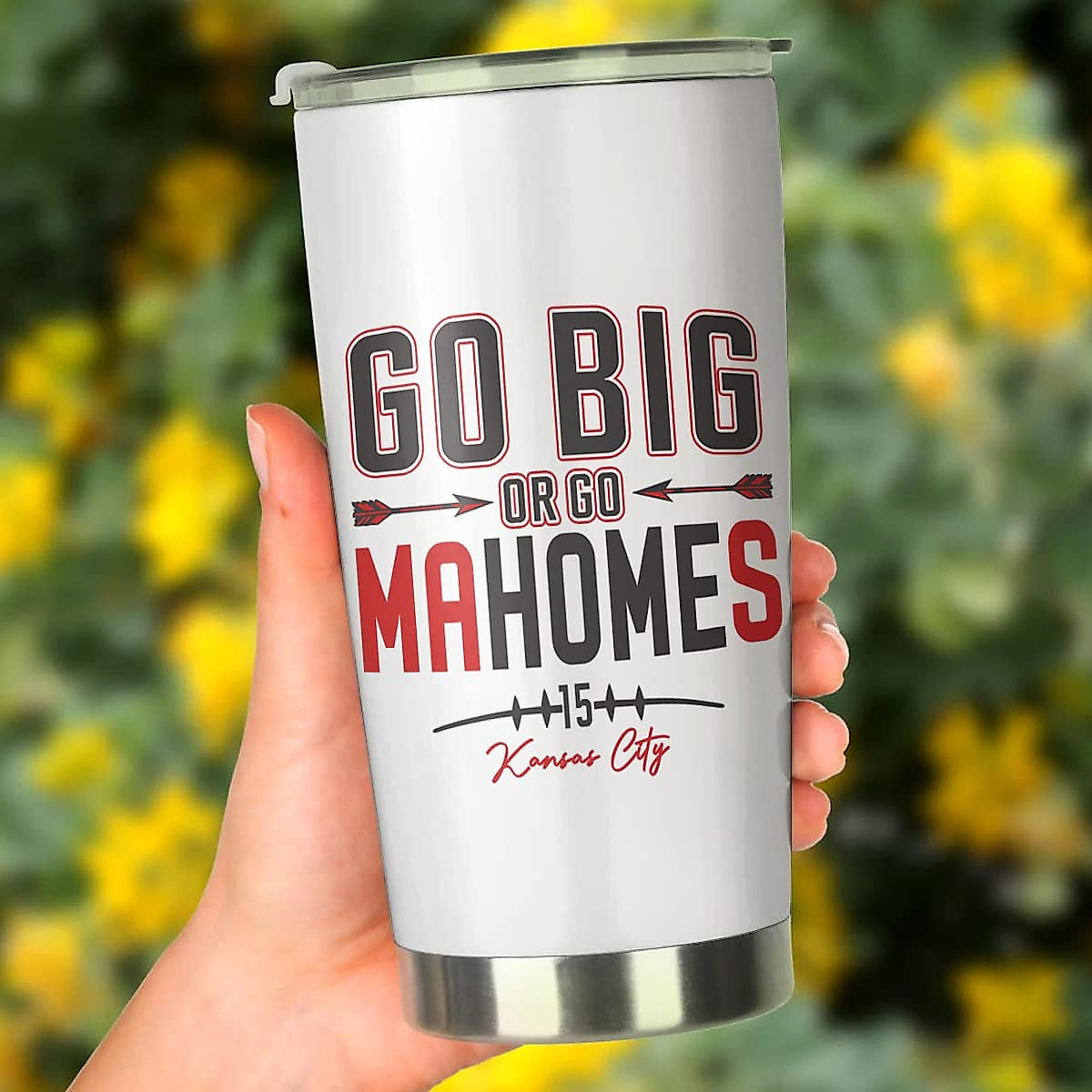 Teerabbit Patrick Mahomes II Tumbler - Go Big Or Go Mahomes - Coffee Tea Mug Insulated Tumbler With Lid - Birthday, Thanksgiving, Christmas Day Gifts For Football Fans - 20 Oz| Stainless Steel Mug