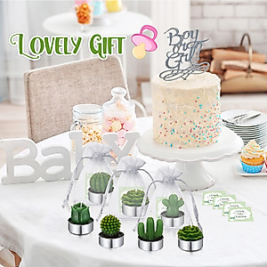 MTLEE 48 Sets Baby Shower Favors Include 48 Succulent Pumpkin Shaped Candles Fall Mini Plants Tea Lights Candles with 48 Invitations Cards and 48 Organza Bags for Baby Gender Reveal Guests(Succulent)