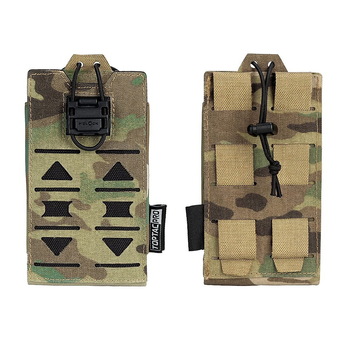 TOPTACPRO Tactical Radio Pouch MOLLE Radio Holster Compatible with 148/152 MPU5 Baofeng Radio Case Bag Walkie Talkies Rifle Mag with Elastic Cord 500D Nylon (Multi-camo)