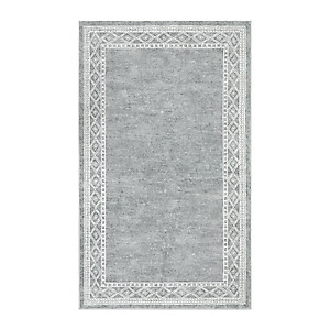 Lahome Modern Bordered Washable Bedroom Rug - 3x5 Rugs for Living Room Ultra-Thin Soft Gray Rug for Entryway Bedroom, Non-Slip Stain Resistant Small Carpet for Laundry Bedroom Office（3'x 5',Grey
