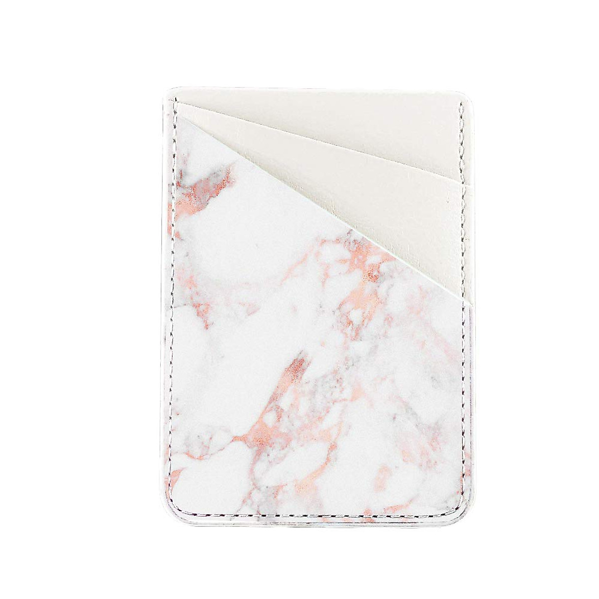 uCOLOR Phone Card Holder, Leather Phone Wallet Adhesive Stick On Stretchy Credit Card Pocket for Back of Phone Case iPhone and Android(Rose Marble)