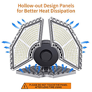 KERNOWO 2 Pack LED Garage Light, 140W 18500 Lumens Garage Lighting, 6000K Daylight with Deformable Three Panels Garage Ceiling Light Fixture E26/E27 Triple Glow LED Shop Light for Basement Workshop