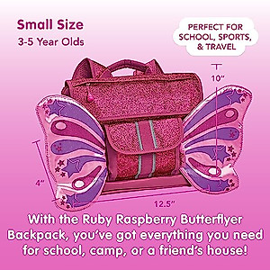 Bixbee Personalized Toddler Backpack, Ruby Raspberry Sparkly Butterfly Bookbag for Kids & Toddlers Ages 3-5 | Custom Backpack with Name for Boys & Girls | Water Resistant Monogrammed School Bag