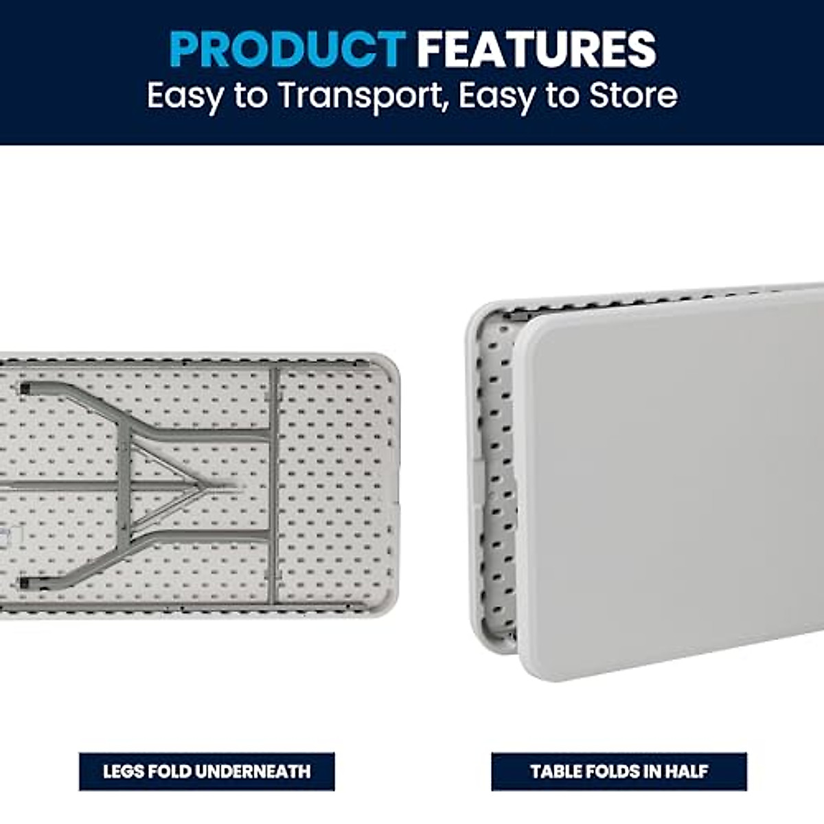 Flash Furniture Kathryn 8' Rectangular Plastic Folding Event Table with Carrying Handle, Bi-Fold Portable Banquet Table for Indoor/Outdoor Events, Granite White, 30"W x 96"L