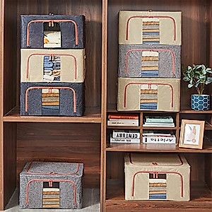 Under Bed Storage, 2 Pack 72L Storage Bags for Clothes, Steel Frame Thick Fabric for Comforters, Blankets, Bedding, Foldable with Sturdy Zippers, Clear Window (72L)