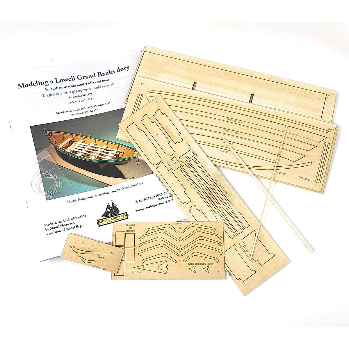 Lowell Grand Banks Dory Wooden Model Ship Kit - 1:24 Scale Plank-on-Frame Construction with Laser Cut Basswood Parts, Detailed Plans & Instructions, Display Base Included - Beginner Level
