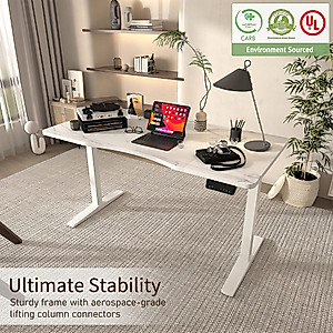 Monomi Height Adjustable Electric Standing Desk, 55 x 28 Inches Stand up Desk, Sit Stand Home Office Computer Desk(White Frame+Marble White Top)