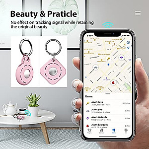 MILPROX Silicone Case Compatible for AirTag (2021) 2 Pack, Soft Anti-Scratch Shockproof Protective Full Body Air Tag Skin Cover with Keychain Carabiner and Rope for AirTag Finder - Pink