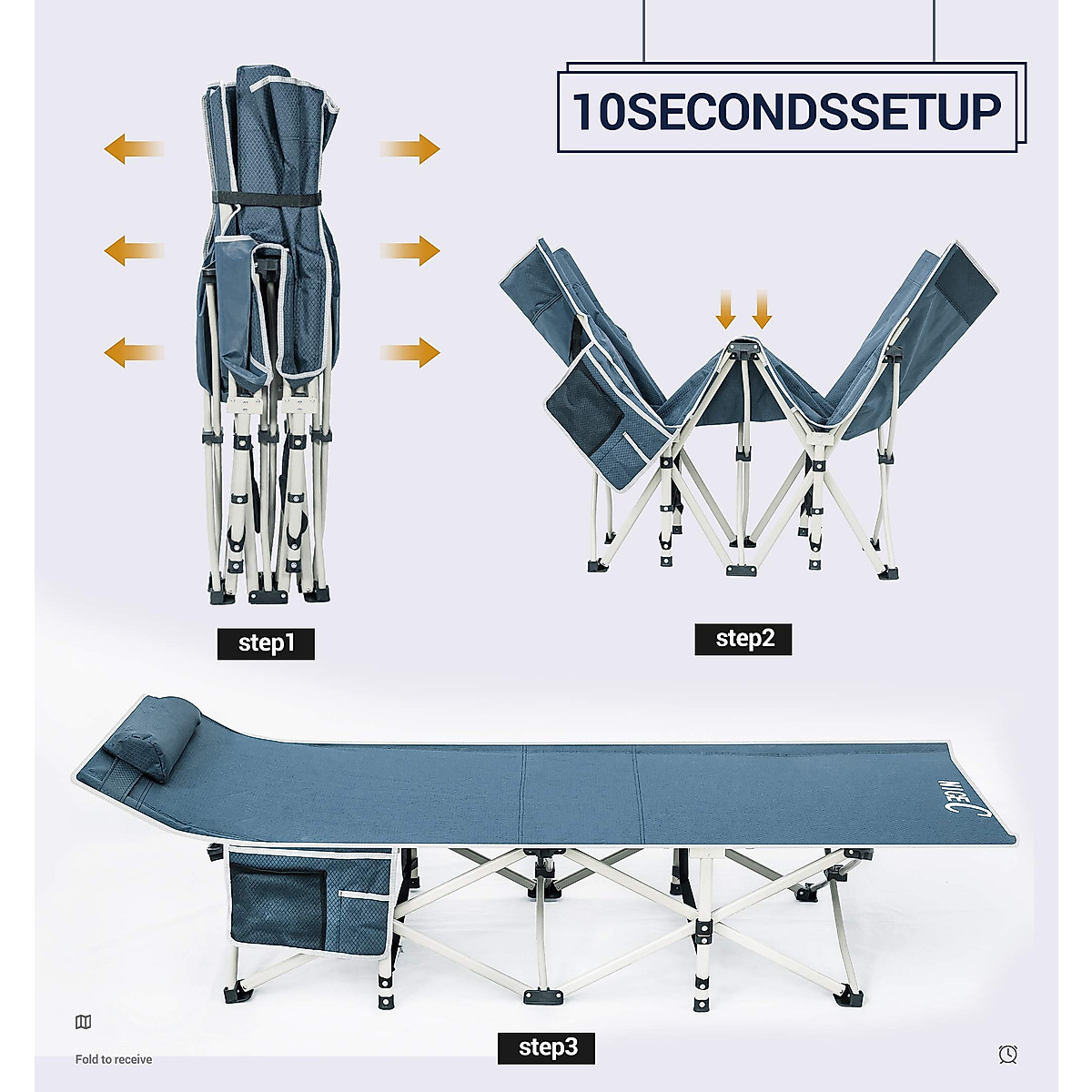 Nice C Camping Cots, Camping Cots with Mattress, for Adults, Folding Cot, with Pillow, Carry Bag & Storage Pocket, Extra Wide Sturdy, Holds Up to 500 Lbs (1, Grey)