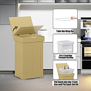 JEROAL Wood Bathroom Trash Can, 23 Gallon Kitchen Trash Can with Lid, Nordic Modern Waterproof Small Waste Basket Dog Proof Garbage Can for Kitchen, Bathroom, Bedroom, Living Room, Office, Outdoor