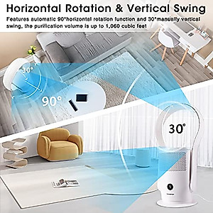 HAUSHOF Bladeless Tower Fan and Air Purifier in one, 90° Oscillating Air Conditioning Fan with Remote, 2*H13 HEPA Air Purifier, Touch Control, Floor Fan for Bedroom, Baby Room, Living Room, Office