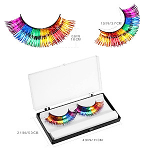 Rainbow Eyelashes 6 Pairs Colorful Tinsel Glitter Lashes Halloween False Lashes Rainbow Accessories For Christmas Circus Dance Dress Cosplay Costumes Supplies