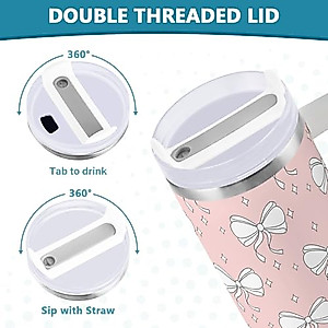 Bseiialft 40 oz Tumbler with Handle White Bow Star Pink Water Bottle with Lid and Straw Vacuum Insulated Cup Stainless Steel Travel Coffee Mug for Home Office Car