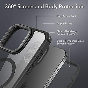 ESR for iPhone 13 Pro Max Case with Stand, Compatible with MagSafe, Full-Body Military-Grade Drop Proof Case with Built-in 9H+ Tempered Glass Screen Protector, Armor Series, Clear Black