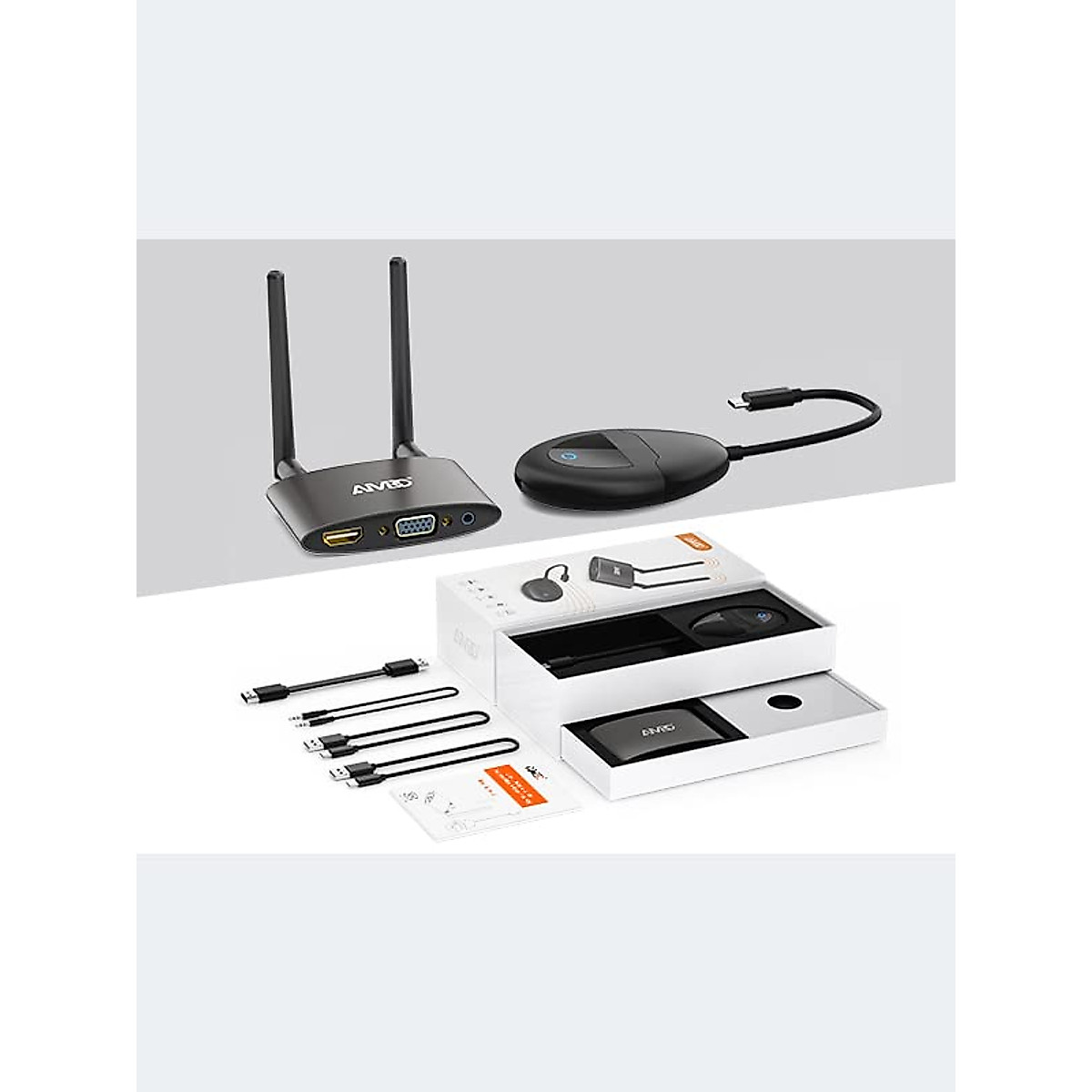 Wireless HDMI Transmitter and Receiver 4K, USB C & HDMI Dual Transmit Ports, HDMI & VGA Dual Screens, 2.4/5G Streaming Smooth Video/Audio Extender 165FT/50M for Mac, Cable Box,Phone, Laptop,Blu-ray