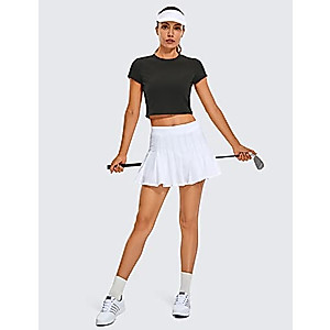 CRZ YOGA Butterluxe Short Sleeve Shirts for Women High Neck Crop Tops Basic Fitted T-Shirt Gym Workout Top Black Medium