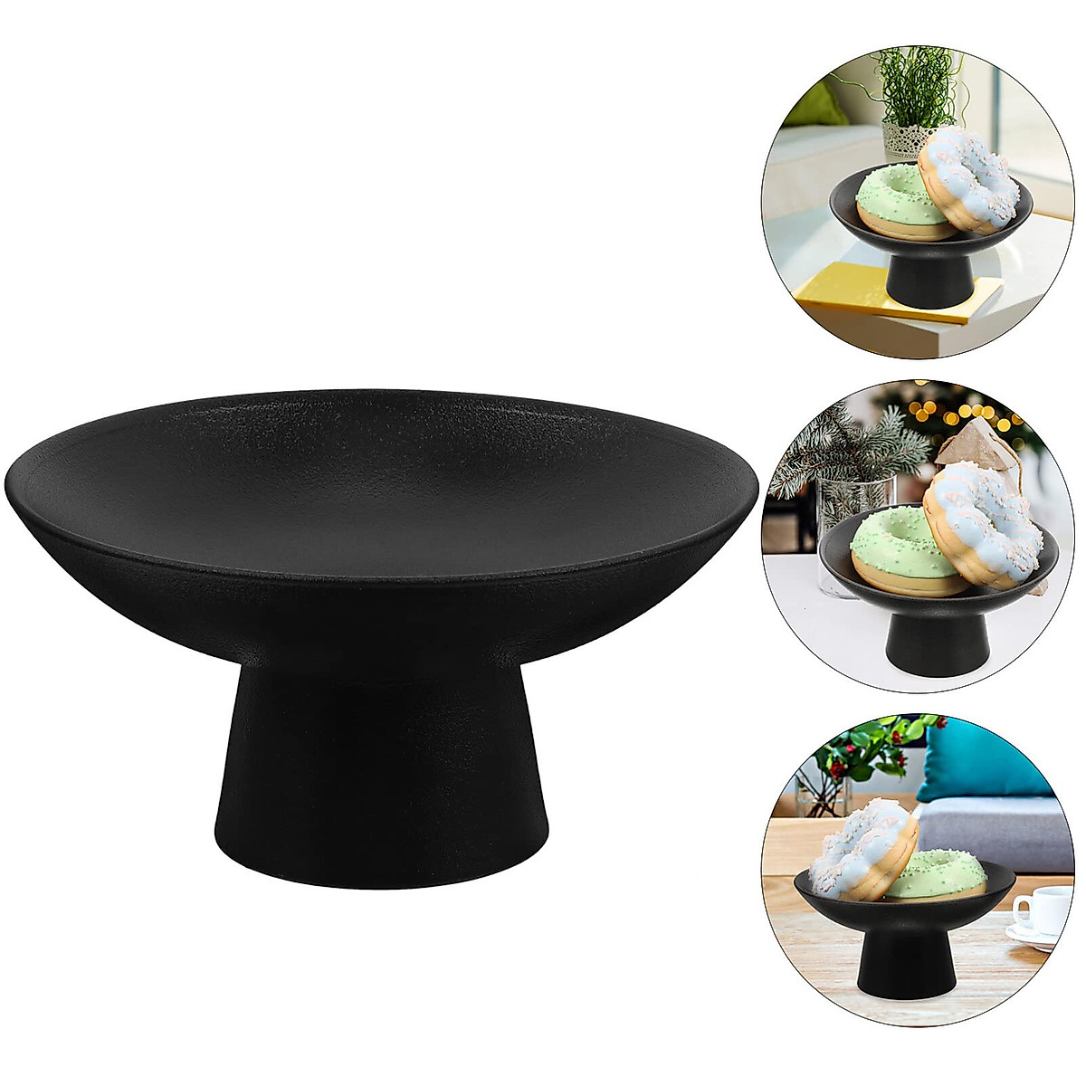 Yardwe Footed Fruit Bowl Pedestal Dessert Bowl Ceramic Fruit Bowl Fruit Container for Lunch Tray Fruit Tray (Black, 5.9inch)