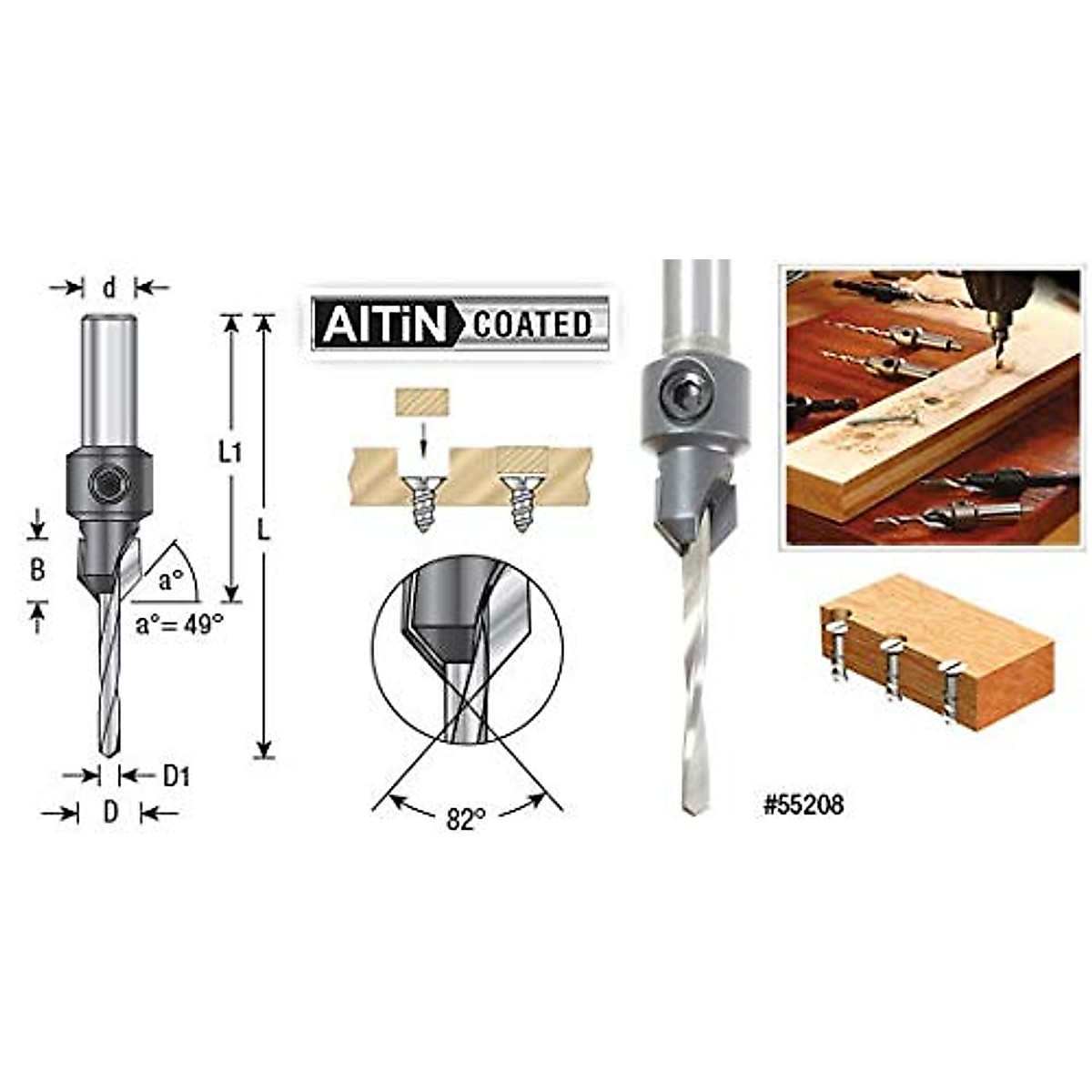 Amana Tool - 55202XL High Performance Carbide Tipped AlTiN Coated 82° Countersink #6