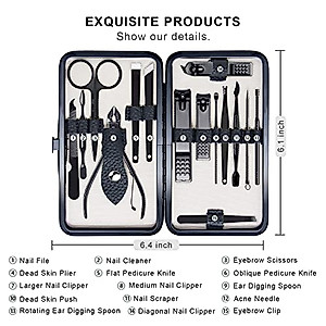 FIXBODY Manicure Pedicure Set - Nail Clippers Toenail Clippers Kit Includes Cuticle Remover with Black Leather Travel Case, Gift for Men and Women, Set of 15