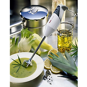 The Expert NSF bamix - Professional Immersion Hand Blender – 200W Motor- Aerating, Blending, and Chopping Blades – 2 speeds-BPA free-White/Light Grey-Ergonomic Grip