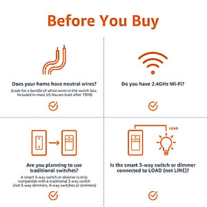 Amazon Basics 3-Way Smart Dimmer Switch, Neutral Wire Required, 2.4 Ghz WiFi, Works with Alexa