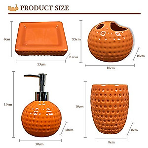 bbruriy 4-Pieces Orange Ceramic Bathroom Decor Accessory Set Includes Soap Lotion Dispenser,Soap Dish,Cup and Toothbrush Holder