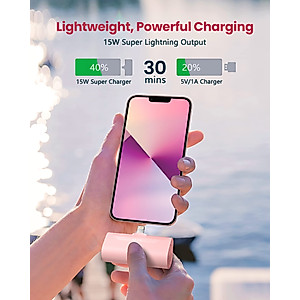 L.LYFOVR Pink Small Portable Battery Charger 4800mAh, Tiny Power Bank Ultra-Compact 15W Fast Charging Mini Battery Pack Power Charger for iPhone 14 Pro/13/12/11/8/iPad Air/Mini/Pro/AirPods Pro I/II