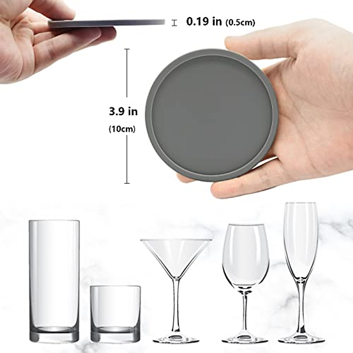 Silicone Drink Coasters by Cilnizriy, Heat Resistant, Soft Coaster for Tabletope Protection, Furniture from Damage (Grey, 6)