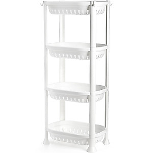 Okllen 4 Tier Shower Organizer Stand, 14"Lx9.8"Wx32"H Standing Shower Caddy, Plastic Shower Storage Rack Stands Shelf Organizer for Bathroom, Bathtub, Shower pan, Bath Accessories, Kitchen Countertop
