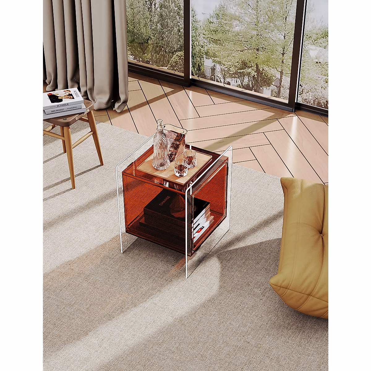 solaround Acrylic Nightstand Colorful Bedside Table with Open Storage Shelf,Clear Side Table for Living Room (1, Dark Brown)