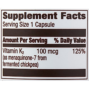 Amazon Elements Vitamin K2 100 mcg, Vegan, 65 Capsules, 2 month supply (Packaging may vary)