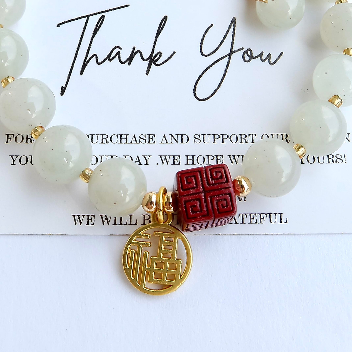 PSEEHEE Handmade Genuine Jade Lucky Fu Charm Bracelet, Feng-shui Stone Chakra Healing Gemstone Crystal Beads Adjustable Bangle Cuff Jewelry Gift for Men Women