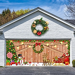 7 x 16 ft Christmas Garage Door Banner Decorations,Christmas Double Garage Door Cover,Hanging Banner Large Christmas Backdrop Decoration for Outdoor Indoor Home Holiday Party Photo Wall Background
