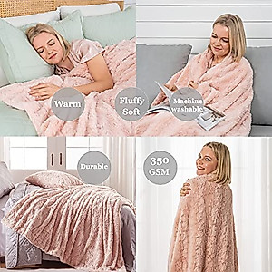 COZYART Faux Fur Throw Blanket for Couch - 50"x60" Pink Super Soft Plush Luxurious and Elegant with Comfy Reversible Microfiber Fluffy Blankets and Throws for Bed Home Decorative