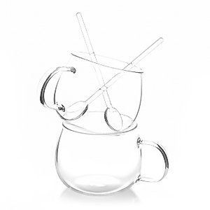 Tortoise IT Glass Clear Crystal Drinks Tumbler Tea Mug Coffee Cup for Espresso Scented Tea Lover Gifts with Glass Stirring Bar, 10.1 Oz (300ml) Set of 2
