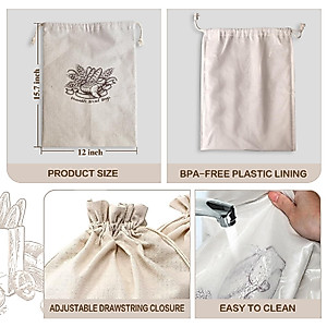 2 Pack of Reusable Bread Bags, Natural Linen Bread Bag for Homemade Bread, Reusable Bread Bags with Liner, Drawstring Linen Bread Bag for Sourdough Storage, Bread Storage (15.7" x12")