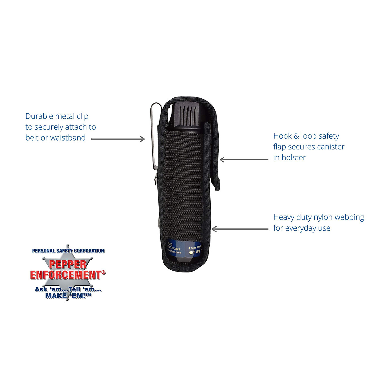 Pepper Enforcement Metal Belt Clip Holster for 4 oz. Canisters - Tactical Pouch Police Duty Belt - Pepper Spray Not Included