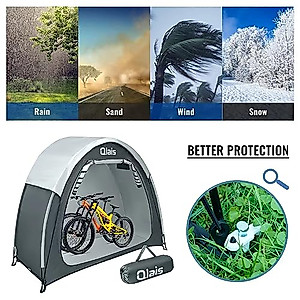 Qlais Outdoor Bike Storage Shed, Portable Bicycle Storage Cover, 210D Waterproof Silver Coated Oxford Bike Cover, Foldable Bicycle Shelter for Outfoor (Large)