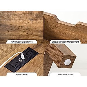 Labcosi 2-Pack Modern Farmhouse Side Table, Narrow End Table with Charging Station, Flip Top End Table with Storage Shelf, Rustic Oak Color