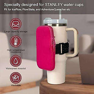 Water Bottle Pouch for Stanley, Water Bottle Accessories, Stanley Fanny Pack, Stanley Tumbler Accessories, Stanley Cup Pouch, Gym Accessories for Women, Stanley 40oz Accessories - Hot Pink