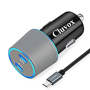 Dual USB C Car Charger, 40W Fast Charging Compatible for Samsung Galaxy S22/S21/S20 FE/Plus/Ultra/Note 20/10, Google Pixel 6/5/4a Rapid Cigarette USB Automobile Charger with 3FT Type C Cord