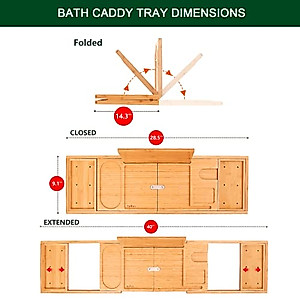 Bathtub Tray Caddy Bamboo 41" Longest Extended Length+ Gifts for Mom Lavender Scented Candles Bundle Green Jar